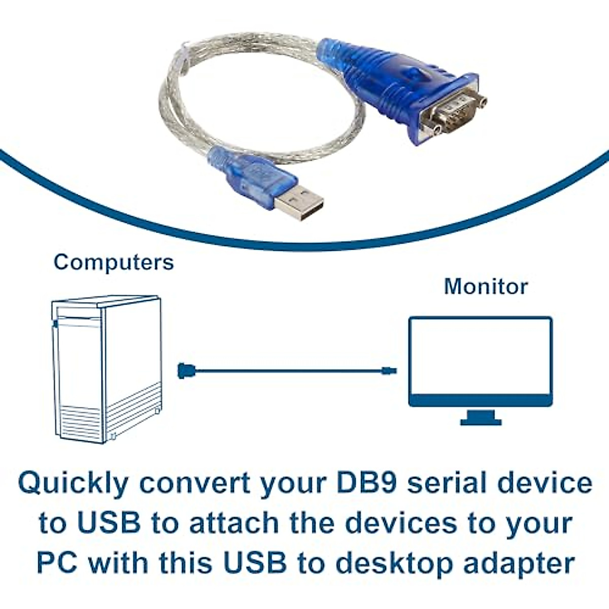 C2G Legrand USB to DB9 Serial Adapter Cable, Adapter Cable, USB to Desktop Adapter, 1.5 Foot Adapter Cord, Gray, 1 Count, C2G 26886