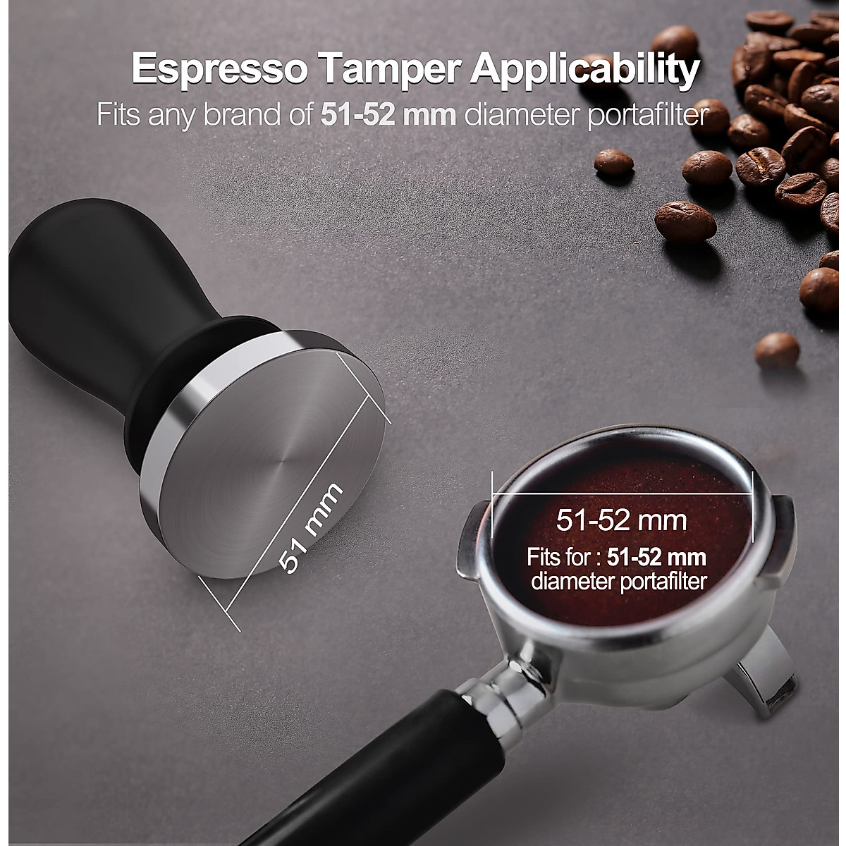Coffee 51mm Espresso Calibrated Tamper: KitchenBoss Espresso Pressure Tamper, Coffee Spring Loaded Tamper Espresso Hand Tamper | Weighted Coffee Espresso Tamper 51 MM