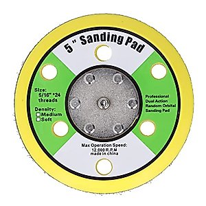 Eujgoov 5in Sanding Pad, 12000RPM 5/16”Arbor with 24 Thread Mounts Hook and Loop PU Backing Plate for Drill Polishing Pad