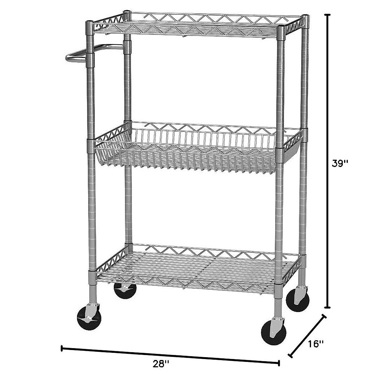 Alera 3-Tier Wire Rolling Cart, 3-Tier Wire Rolling Cart,28w x 16d x 39h, Black Anthracite