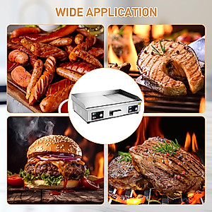 29" Commercial Stainless Steel Electric Griddle, 3000W Non-Stick Electric Countertop Griddle with Fluted Surface, 110V Restaurant Teppanyaki Flat Top Grill, Adjustable Temperature Control 122°F-572°F