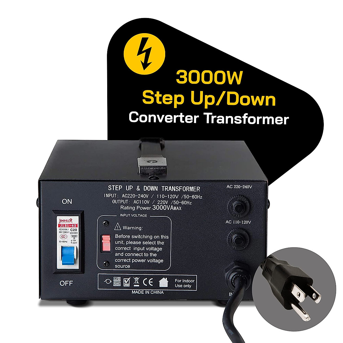 ELC T Series 3000+ Watt Voltage Converter Transformer - Step Up/Down - 110v to 220v / 220v to 110v Power Converter - Circuit Breaker Protection, CE Certified [3-Years Warranty]