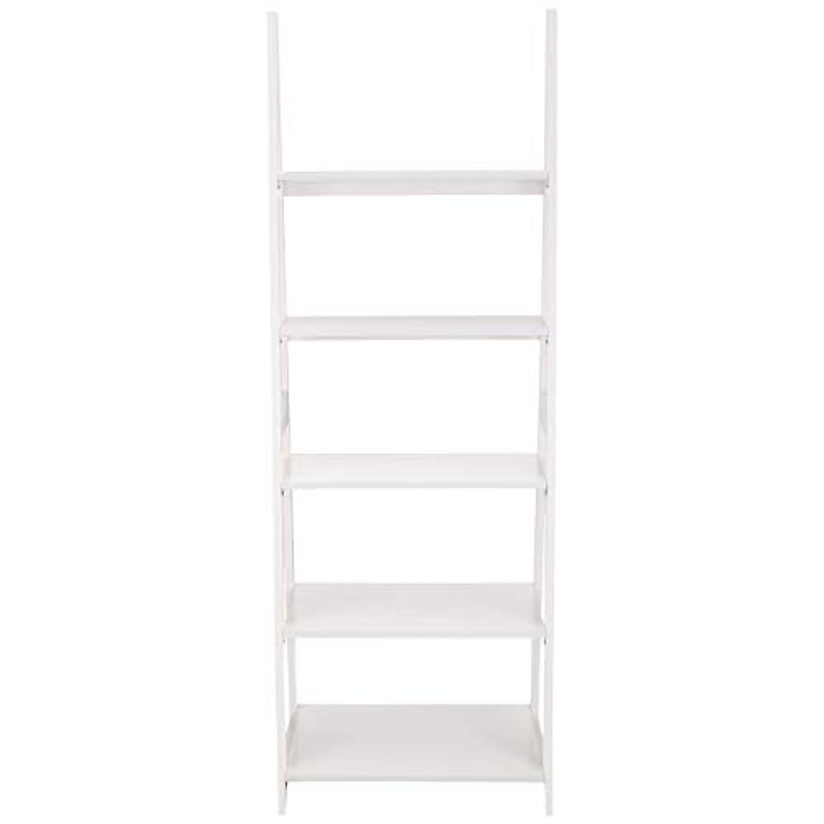 Amazon Basics Modern 5-Tier Ladder Bookshelf Organizer, Solid Rubberwood Frame - White