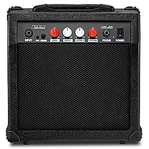 LyxPro Electric Guitar Amp 20 Watt Amplifier Built In Speaker Headphone Jack And Aux Input Includes Gain Bass Treble Volume And Grind - Black
