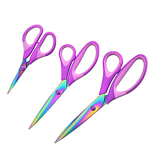 Craft Scissors Bundle, Sewing Scissors with Sharp Stainless Steel Blades and Soft Handles, Multipurpose Fabric Scissors Set, Great for Craft, Sewing, Arts, School and Home Supplies 3 Pack, Purple