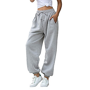 Grey Sweatpants for Women Cinch Bottom College Sweatpants Outfits Drawstring Active High Waisted Sporty Gym Athletic Fit Jogger Baggy Lounge Pants with Pockets Gray S