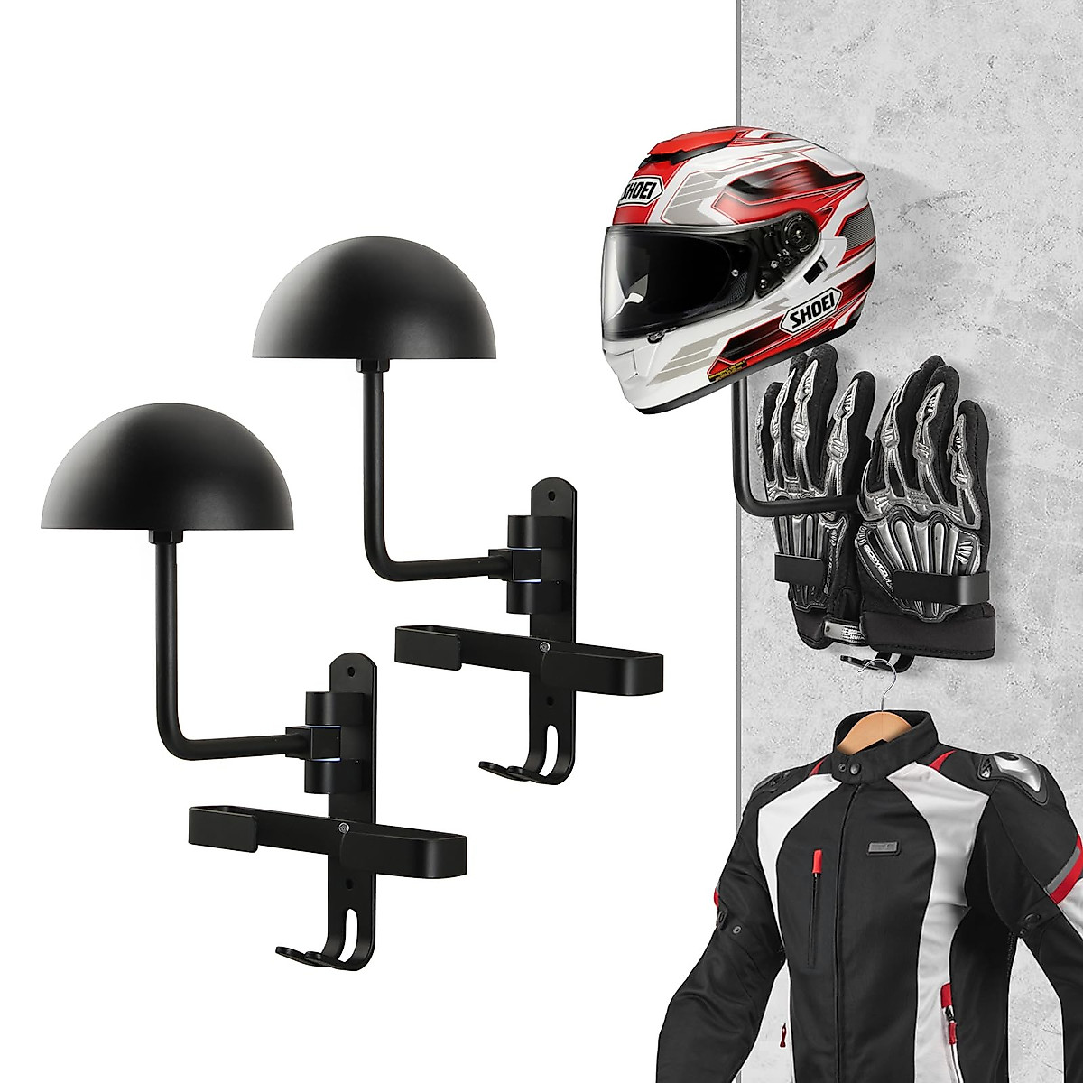 OPSOOPI Metal Helmet Holder Wall Mounted Motorcycle Helmet Holder, 180° Motorcycle Helmet Rack Helmet Hanger -2 Pack(2.6 inch)