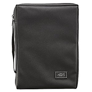 Christian Art Gifts Men/Women's Bible Cover Jesus Fish, Black Canvas, XS