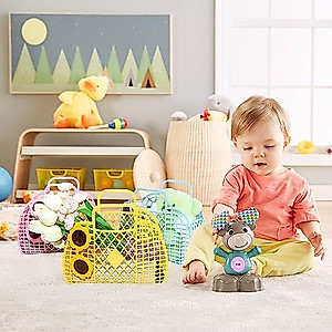 iSpralo Jelly Bag - Girls Jelly Purse Jelly Tote Girls Beach Bag with Flower Sunglasses, Retro Jelly Basket for Easter, Halloween, Bridal (Pink)