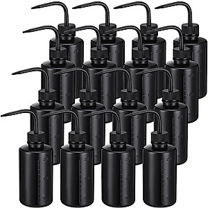 18 Pcs Tattoo Wash Bottle Plastic Squeeze Bottle 250 ml Squirt Bottle Bulk Lash Water Bottle with Narrow Mouth Scale Labels Lab Wash Bottles Cleaning Water Tools, Plant Irrigation (Black)