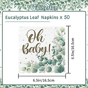 Sage Greenery Baby Shower Disposable Paper Napkins 3-ply Boho Greency Beverage Napkins for Sage Greenery Baby Shower Party（6.5X6.5 in, 50-Pack)