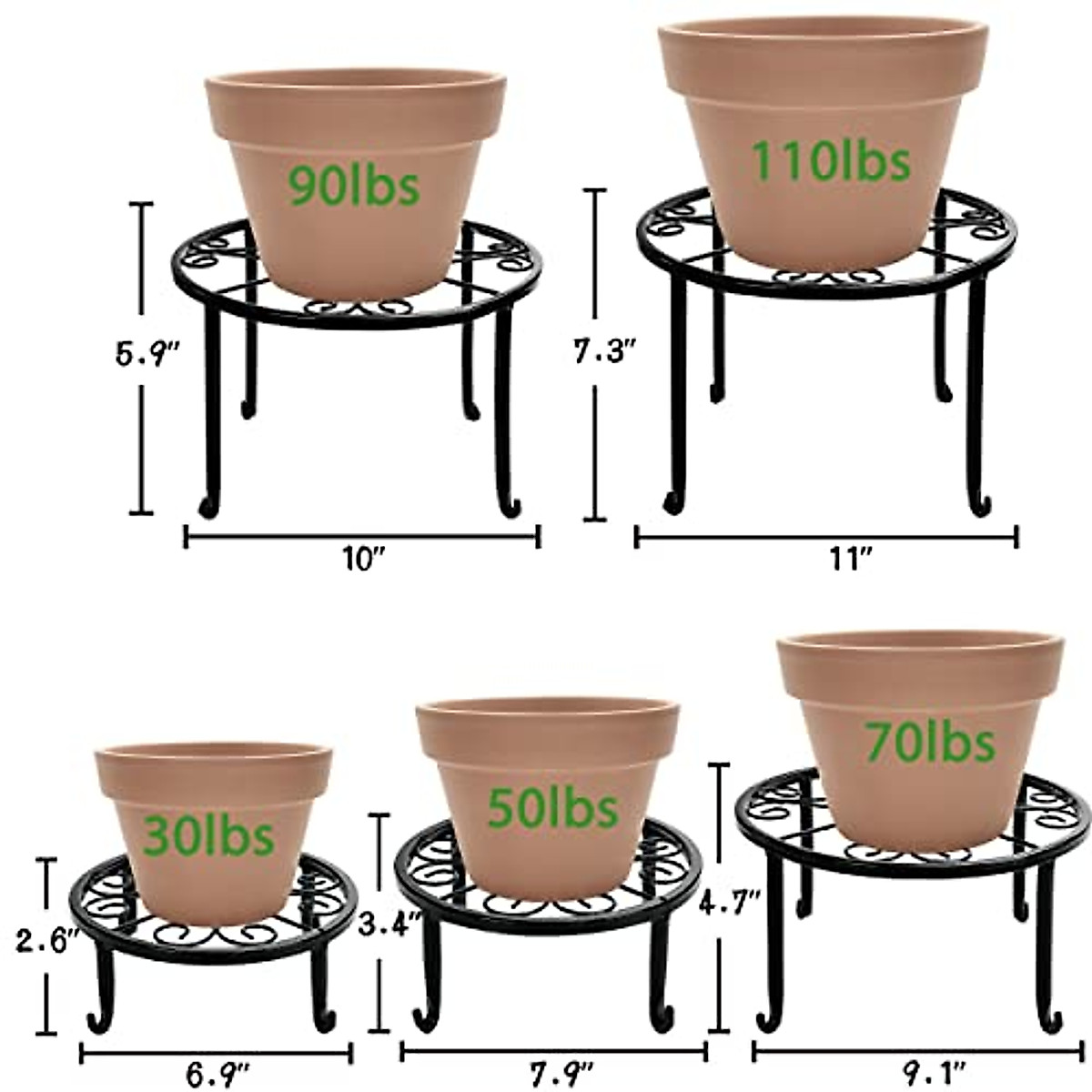 Metal Plant Stand 5 Pack Plant Stands for Indoor Outdoor Plants Multiple Heavy Duty Flower Pot Stand Holder Rustproof Iron Round Plant Shelf for Planter Outdoor Plant Stand for Patio & Garden Decor (Black)