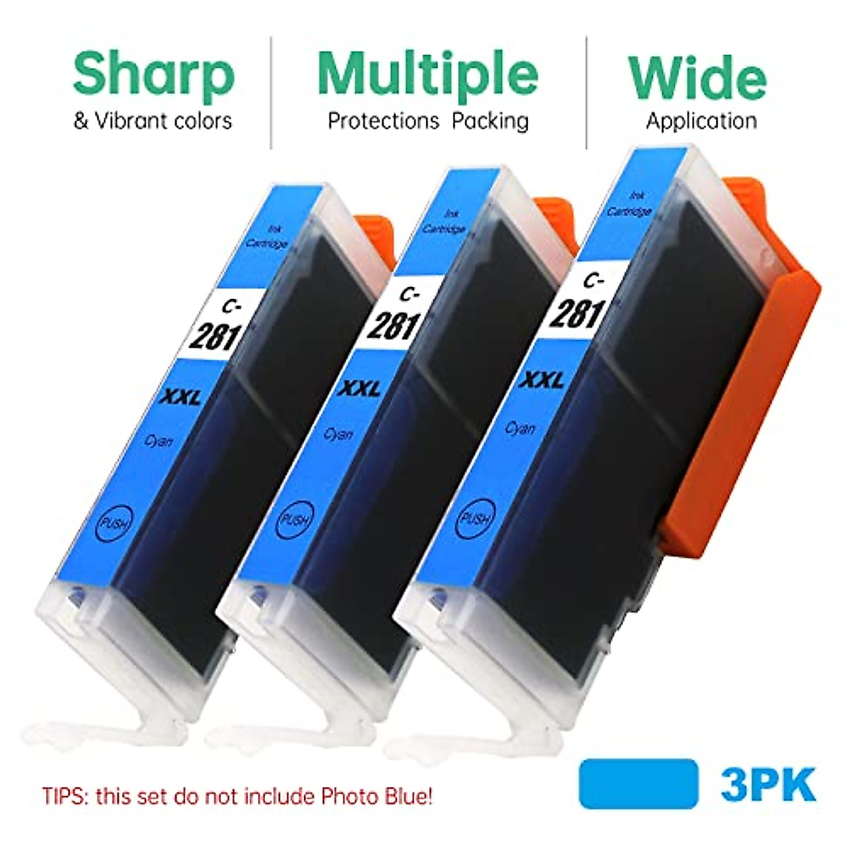 EXCERCUS CLI-281 Cyan Ink Cartridge Replacement for Canon CLI-281XXL 281XXL 281 Cyan Use for Canon PIXMA TS6320 TR7520 TS8120 TS8320 TR8520 TS9120 (2X CLI-281XXL C)