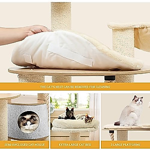 YITAHOME Modern Tall Cat Tree, 66.1 Inches Wood Cat Tower Heavy Duty with Condo, 2 Basket, Scratching Post, Removable Pads, Multi Level for Indoor Large Cats