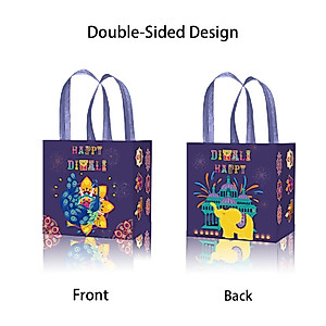 YVAINE 12 Pieces Happy Diwali Gift Bags Diwali Party Non-Woven Bags Festival of Lights Party Goodie Bags for Diwali Party Decoration Supplies