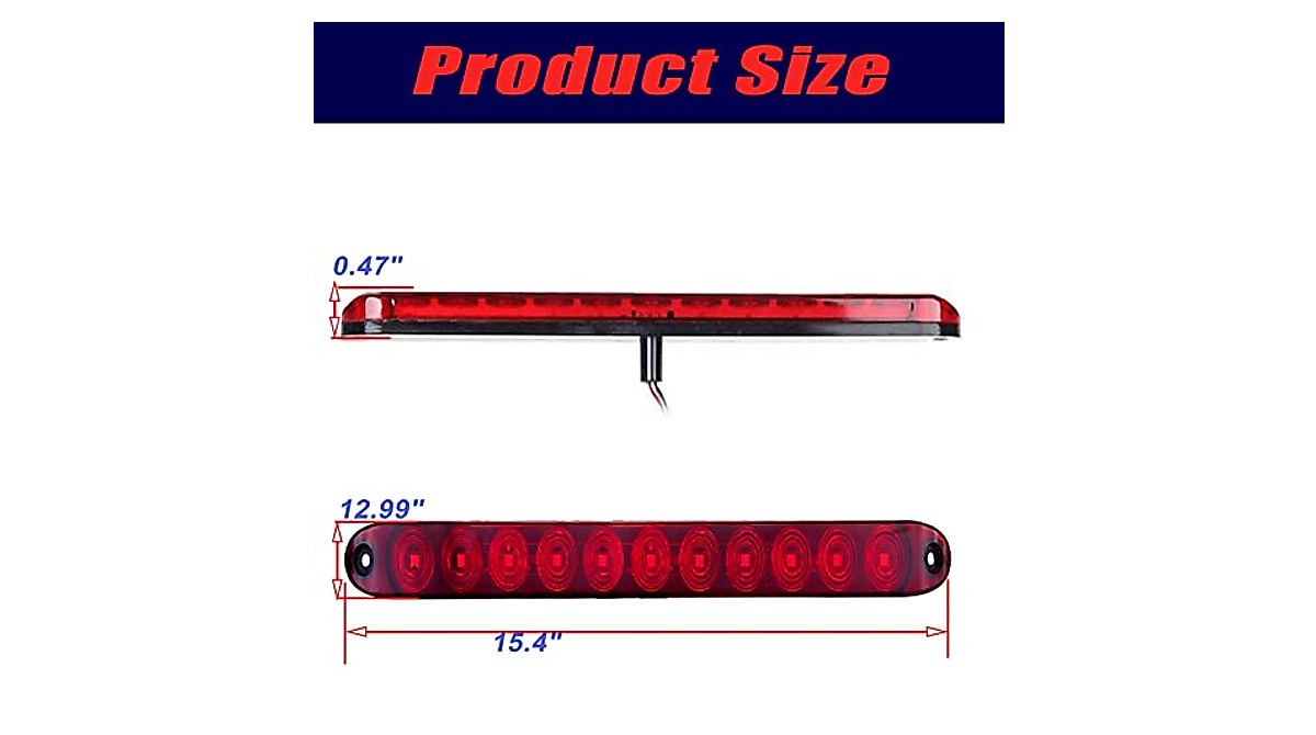 Donepart LED Red Trailer Light Bar - Waterproof 15 Inch Combo Lights
