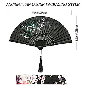 Zonon 4 Pieces Handheld Floral Folding Fans Flower Hand Held Fans Silk Bamboo Fans with Tassel Women's Hollowed Bamboo Hand Holding Fans for Women and Men, 4 Styles