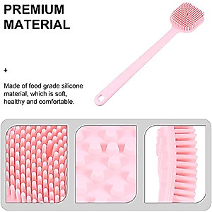 ZCX Body Brushes Silicone Bath Brush, Soft Bristles Body Shower Brush Back Brush Scrubber with Long Handle for Shower Body Brushes (Color : Pink)
