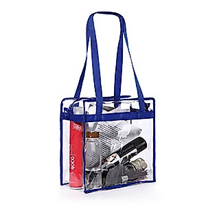BAGAIL Clear bags Stadium Approved Clear Tote Bag with Zipper Closure Crossbody Messenger Shoulder Bag with Adjustable Strap(12 Inch X 12 Inch X 6 Inch,RoyalBlue)