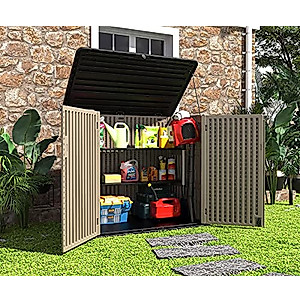 HOMSPARK Horizontal Storage Shed Weather Resistance, Multi-Purpose Outdoor Storage Box for Backyards and Patios, 38 Cubic Feet Capacity for Bike, Lawnmower, Trash Cans, Patio Accessories(Brown)