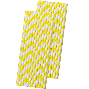 Striped Paper Straws - Yellow White - 7.75 Inches - Pack of 50 - Outside the Box Papers Brand