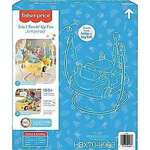 Fisher-Price Baby To Toddler Learning Toy 2-In-1 Servin’ Up Fun Jumperoo Activity Center With Music Lights And Shape Sorting Puzzle Play
