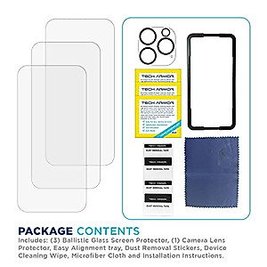 Tech Armor 3 Pack Screen Protector + 1 Camera Lens Protector for iPhone 14 Pro Max 6.7 inch - Ballistic Tempered Glass, Case Friendly, Dynamic Island Compatible, Sensor Protection, HD, 9H Hardness