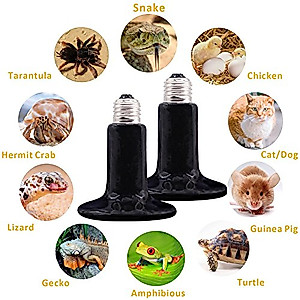 CTKcom 2-Pack 200W Reptile Ceramic Heat Lamp,E27 110V Infrared Heat Emitter Bulb,No Harm No Light Infrared Heat Emitter Brooder Lamp for Pet Coop Heater Reptile Chicken Turtle Heating Light Lamp,Black