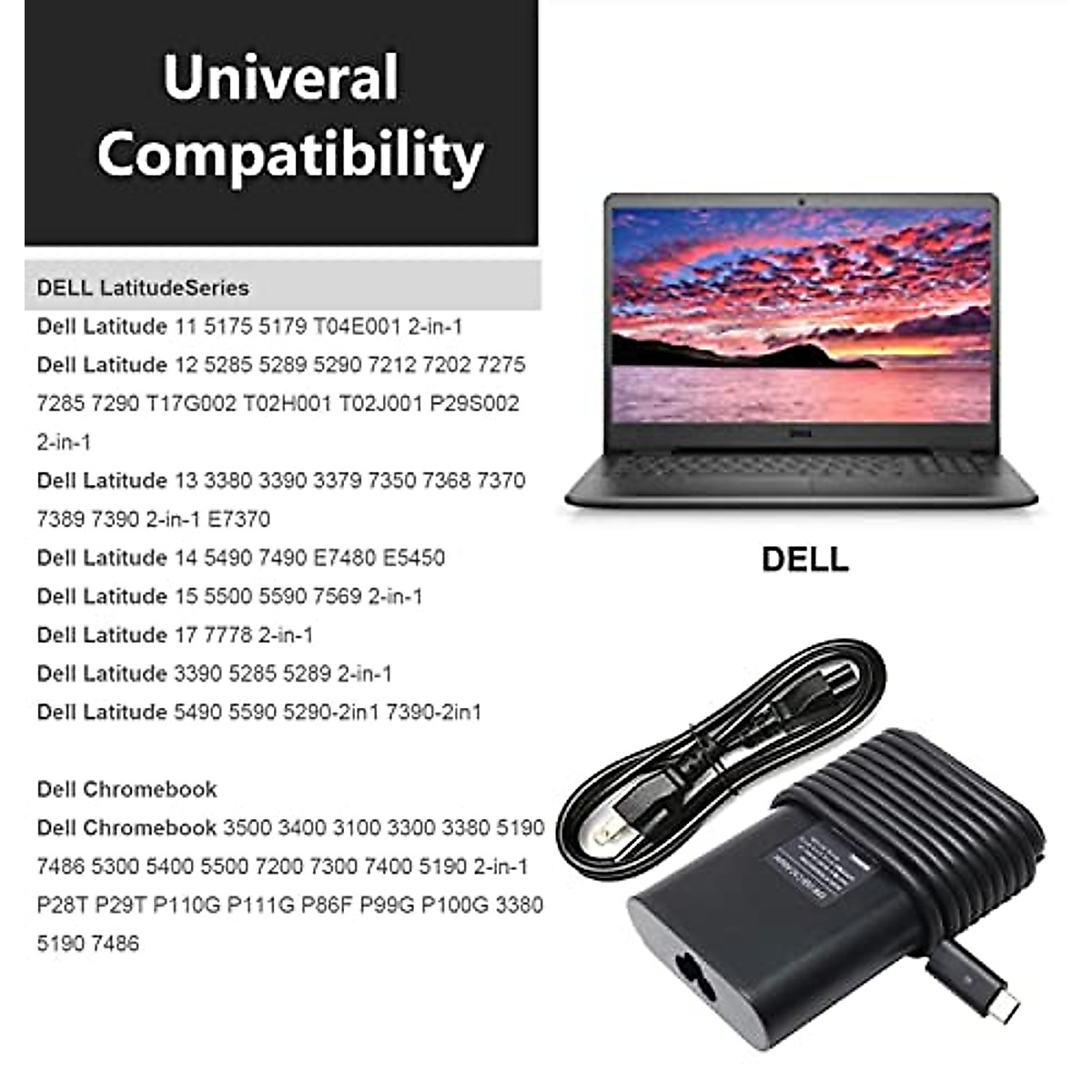 65W 45W Dell Laptop Charger USB C for Dell Latitude 5420 5520 5320 7420 7430 7400 7370 7390 7275 7285, XPS 13 7390 9350 9380 9370 9360 9310 9365 9300 9550 USB C Laptop Charger