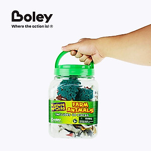 Boley Farm Animal Toy Bucket - 40 Piece Educational Playset with Horses, Cows, Roosters, Sheep, Fences, Trees - Perfect for Imaginative Play, Easy Storage, and Cleanup - Child Safe, Durable, and Fun