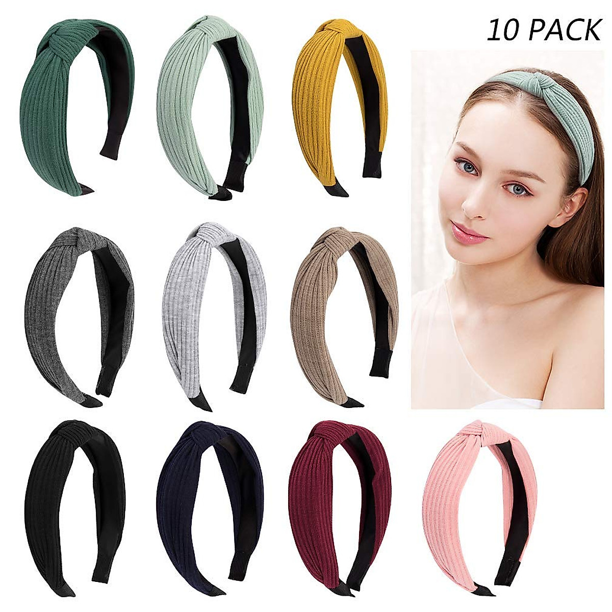 Jaciya Headbands for Women Girls Knotted Headband for Women 10 Pcs Womens Headbands Wide Turban Head Band Hair Accessories for Women
