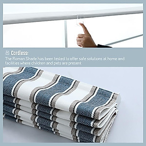 Everyday Celebration Roman Shades for Windows, Cordless Room Darkening Roman Window Shades, Pull Down Yarn-Dyed Vertical Stripe Window, Indoor Blinds & Shades with Woven Fabric, 35" W X 64" H, (Blue)