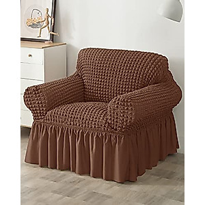 BLUESURGE Armchair Slipcover 1 Piece Couch Sofa Cover with Skirt, Durable Washable High Elastic Stretchable, Easy Fit Universal Furniture Protector (1 Seater, Brown)