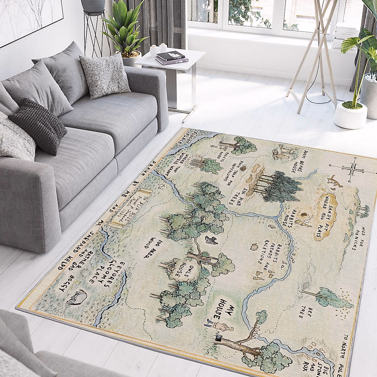 SHOUSE 100 Acre Wood Map Rug, Winnie The Pooh Hundred Acre Wood Rug, Winnie The Pooh Area Rug for Nursery, Washable Rug, Winnie The Pooh Rug for Nursery, Living Room Rug, Nursery Rug (72 * 48 inches)