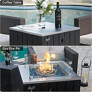 BALI OUTDOORS Gas Firepit Table 41,000 BTU, Square Propane Fire Pit with Stainless Steel Table Top Glass Wind Guard Blue Fire Stone, 23.6 Inch Outdoor Furniture Table for Backyard Patio Garden