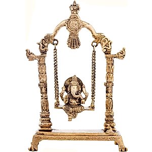 Gangesindia Brass Lord Ganesha Sitting On Jhula (20.96 cm,7.62 CM, 31.12 CM)