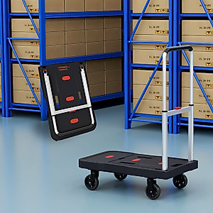 Platform Truck Foldable Push Cart Dolly 330lb Weight Capacity, Adjustable Hand Truck Handle with 360 Degree Swivel Wheels for Garage Garden Home & Office Use, Black