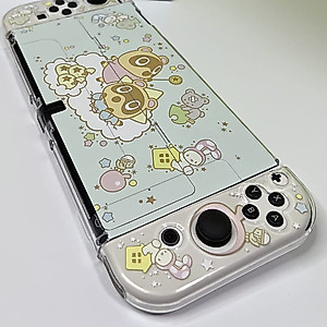 ENFILY Cute Case Compatible with Nintendo Switch OLED 2021, Animal Party Dockable Case Cover, Ergonomic Soft TPU Grip Case for Joycon, Sparkle Skin Set