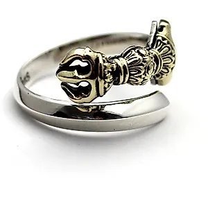 COSUMOSU sterling silver Tibetan Buddhist Vajra Dorje Amulet open ring adjustable ring