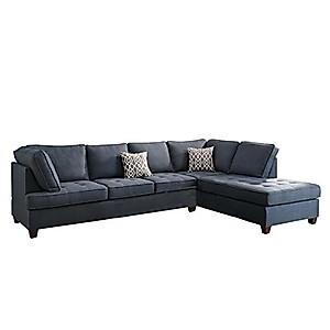 Poundex Bobkona Kemen 2-Pieces Sectional Sofa | Linen-Like Polyfabric Left or Right Chaise | F6989 model | Blue color