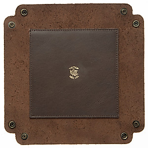 USA Handmade Premium Leather Valet Tray, Folds Flat! Dice Rolling Basket and Organizer with Brass Snaps (Dark Walnut Brown, Large)