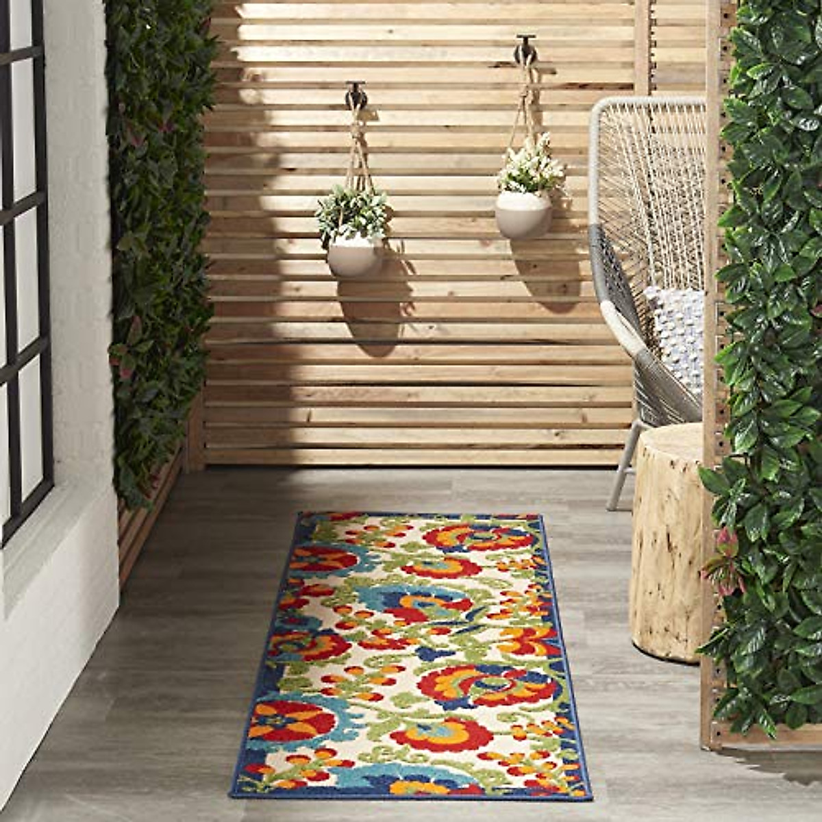 Nourison Aloha Indoor/Outdoor Multicolor 2' x 6' Area-Rug, Easy-Cleaning, Non Shedding, Bed Room, Living Room, Dining Room, Deck, Backyard, Patio (2x6)