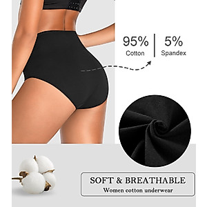 OPIBOO Cotton Womens Underwear High Waisted Tummy Control Full Coverage Postpartum Essentials Panties Stretch Comfortable Briefs Black M