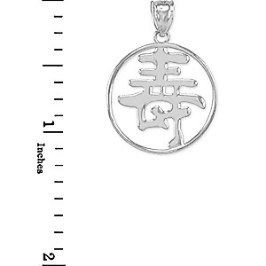 925 Sterling Silver Chinese Character Charm Kanji Longevity Open Medallion Pendant