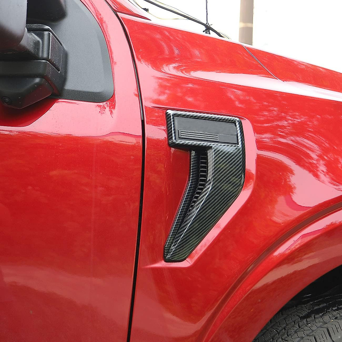 Korlot Carbon Fiber Side Vent Fender Badge Emblem Cover Trims Accessories fit for Ford F150 2021+ for 2023 F250 F350 Super Duty