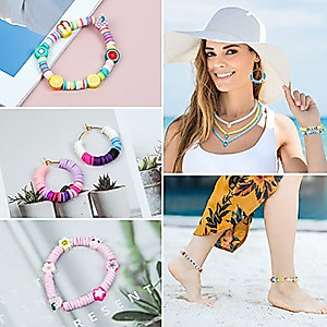 Korlon 7280 Pcs Clay Beads for Bracelets Making, Including 240 Pcs Fruit Flower Polymer Clay Bead Charms with Round Flat Heishi Clay Bead Kit for DIY Craft Necklace Jewelry