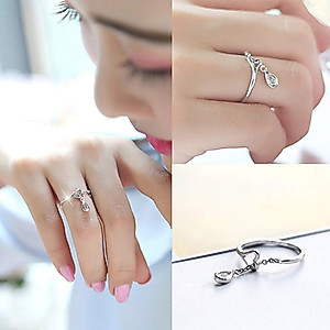 SEniutarm Engagement Love Rings Wedding Bands Adjustable Chain Teardrop Cubic Zirconia CZ Hollow Heart Opening Finger Ring for Women/Girl Finger Rings DIY Jewelry Gifts - Silver