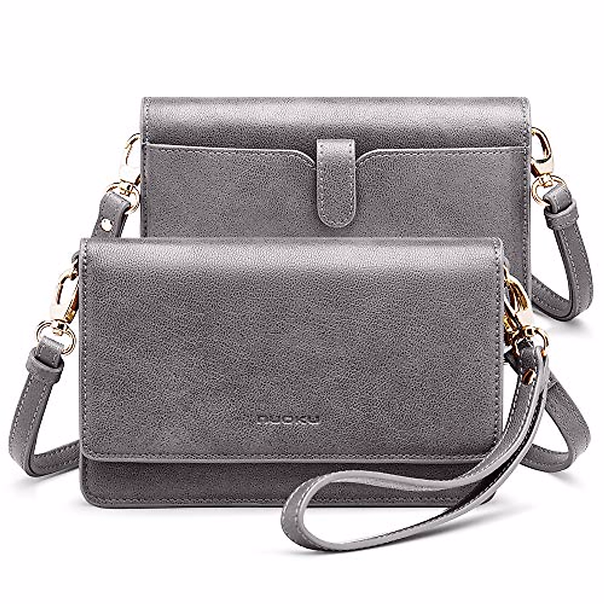 nuoku Women Small Crossbody Bag Cellphone Purse Wallet with RFID Card Slots 2 Straps Wristlet, Grey Bag