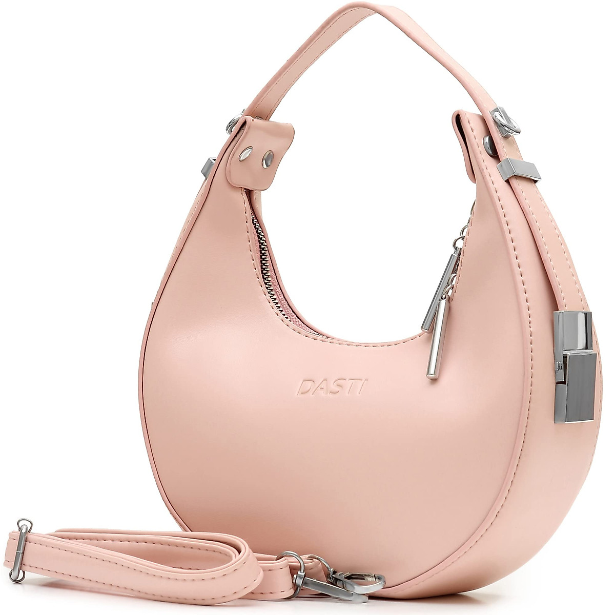 DASTI Half Moon Inspired By Designer Small Pink Purse Convertable Trendy Top Round Handle Side Bag For Women Vegan Leather Hobo Fashionable Chic