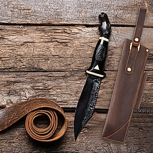 PBS Knife Sheath, Knife Sheath for Belt, Knife Holster with Belt Loop, Belt Knife Sheath for Fixed Blade Knife with Fire Starter, EDC Leather Sheath for Hiking, Hunting, Survival and Camping